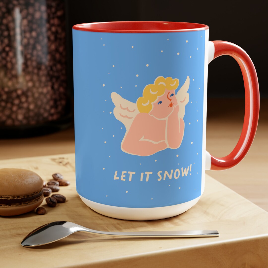 Cute Angel Let It Snow Christmas Coffee Mug, Vintage Angel Holiday ...