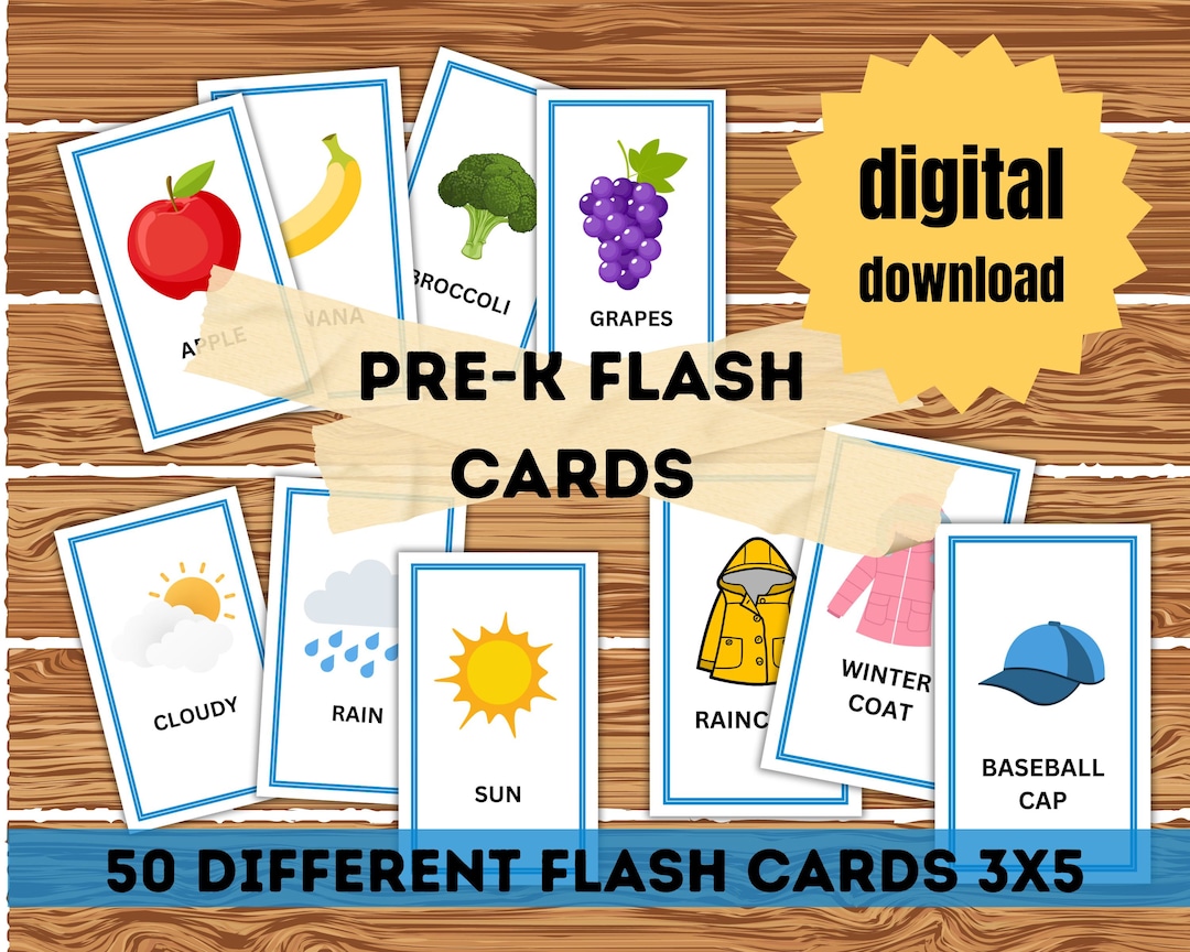 50 Printable Flash Cards for Kids, Pre-k Flash Cards, Fruits, Farm ...
