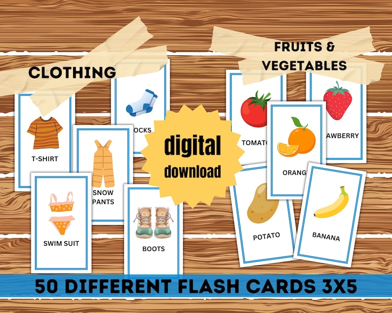 50 Printable Flash Cards for Kids, Pre-k Flash Cards, Fruits, Farm ...