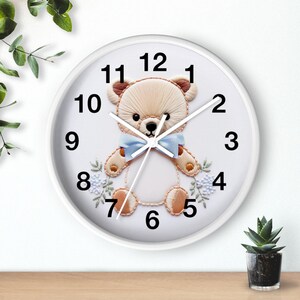 Classic Teddy Bear With Blue Bow Wall Clock, Customizable Options ...