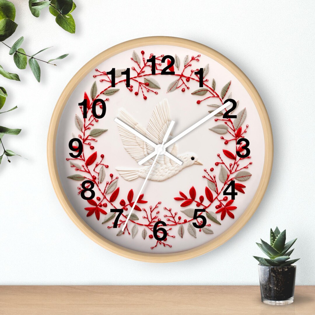 Unique White Dove With Wreath Wall Clock, Customizable Options ...
