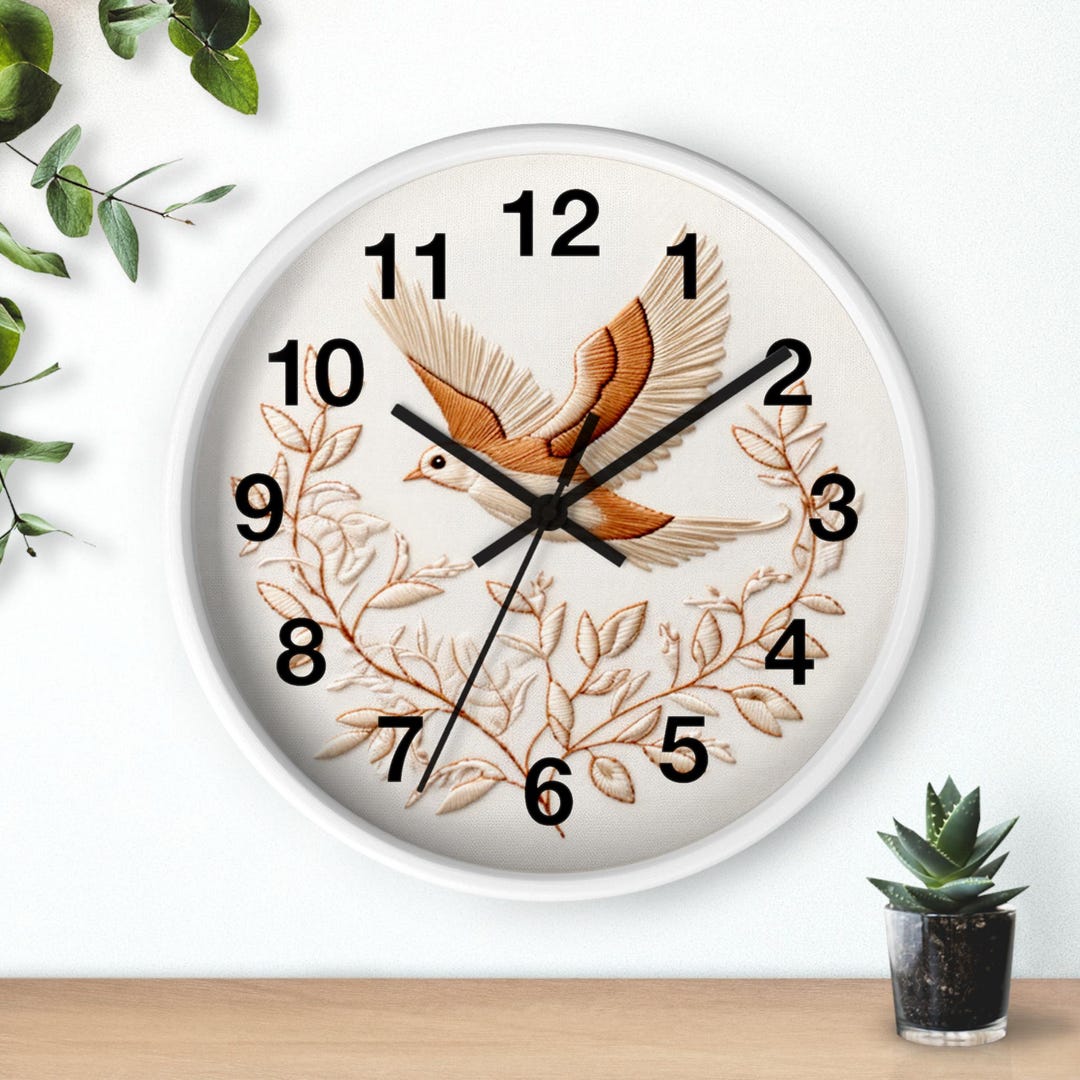 Classic Dove With Branches Wall Clock, Customizable Options, Embroidery ...