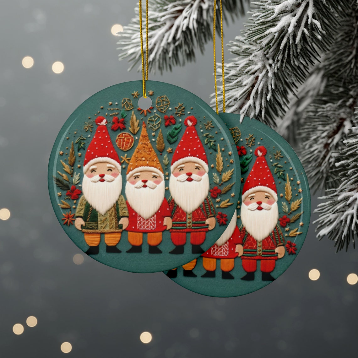 Classic Christmas Gnomes Ceramic Borderless Ornament - Etsy Canada