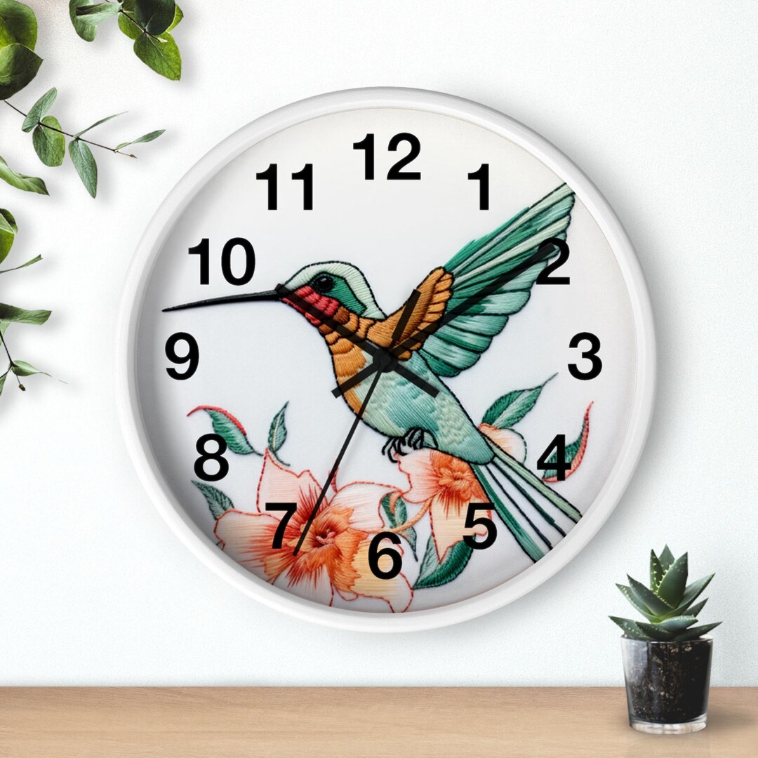 Graceful Hummingbird and Flower Wall Clock, Customizable Options ...
