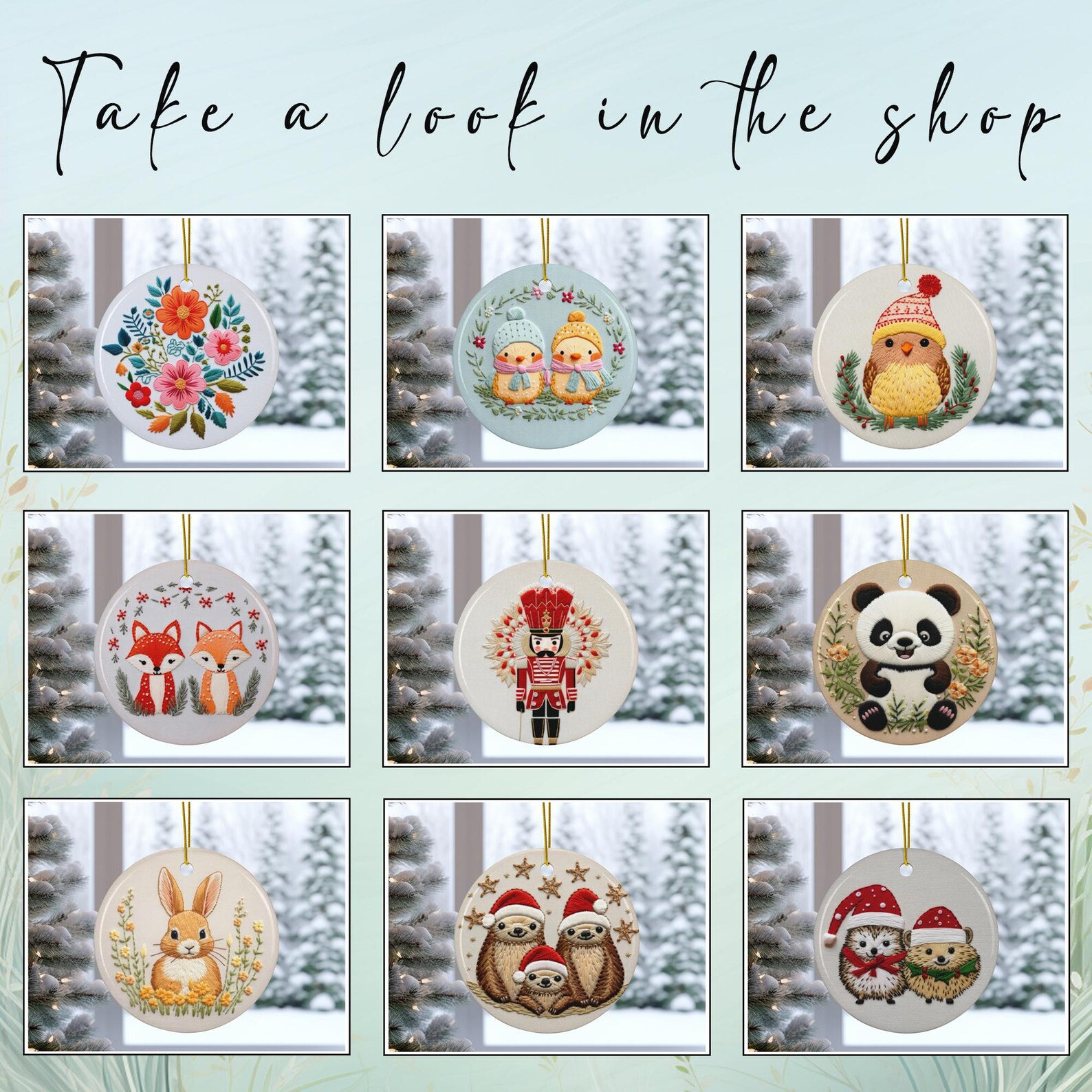 Two Cute Christmas Hedgehogs Ceramic Ornament, Embroidery Inspired ...