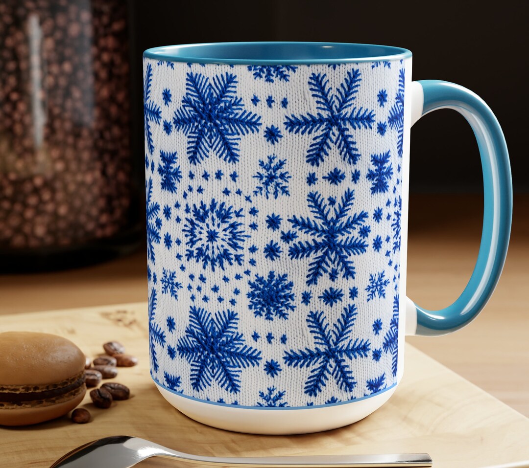 Blue Winter Snowflake Embroidery Designed Coffee Mug, 15oz, 5 Color ...