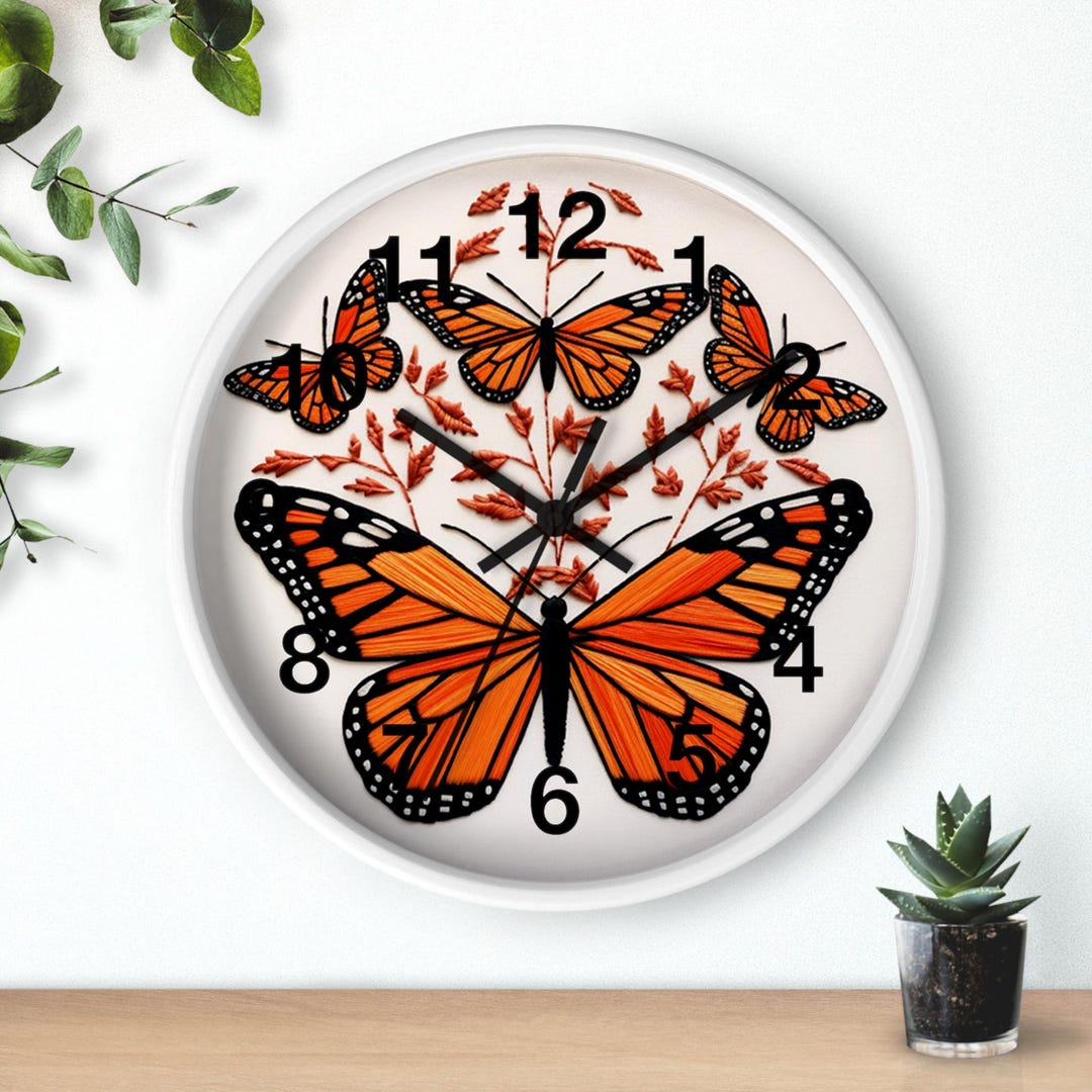 Graceful Flying Monarch Butterflies Wall Clock, Customizable Options ...