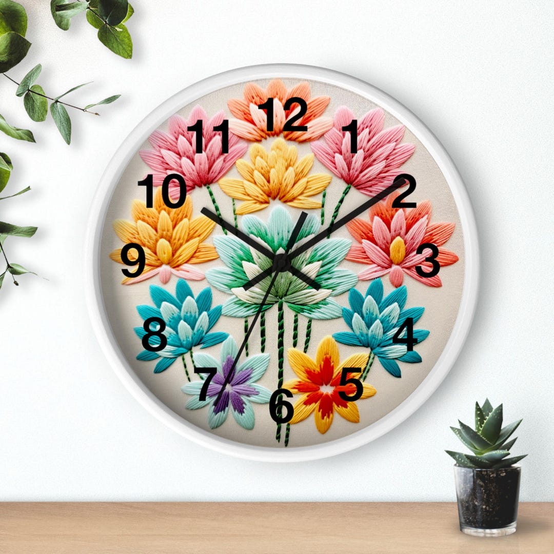 Bold Stylized Lotus Flowers Bouquet Wall Clock, Customizable Options ...