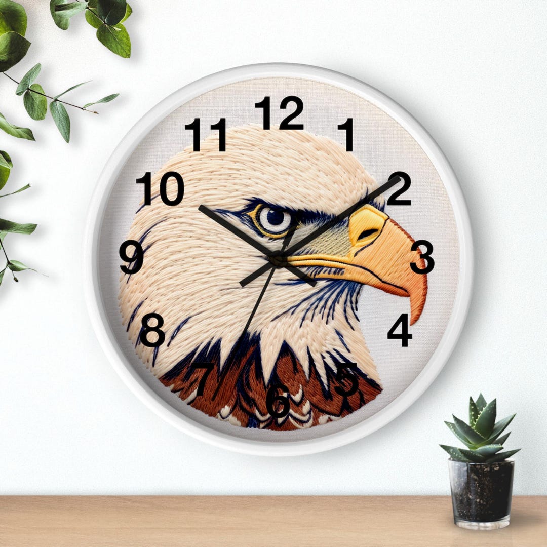 Bald Eagle Wall Clock, Customizable Options, Embroidery Charm Design ...