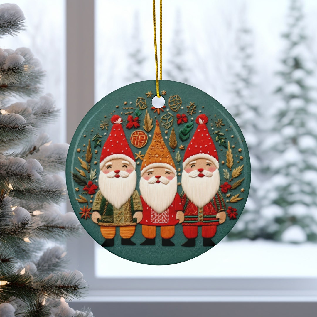 Classic Christmas Gnomes Ceramic Borderless Ornament - Etsy UK