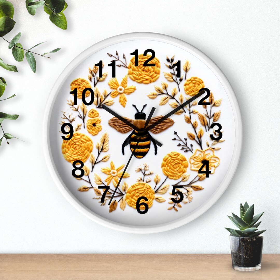 Lovely Honey Bee Wall Clock, Customizable Options, Embroidery Charm ...