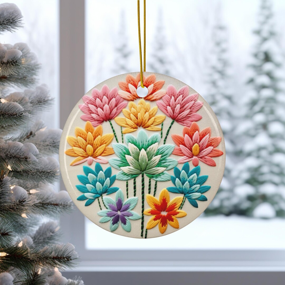 Bold Stylized Lotus Flower Bouquet Ornament, Embroidery Inspired Design ...