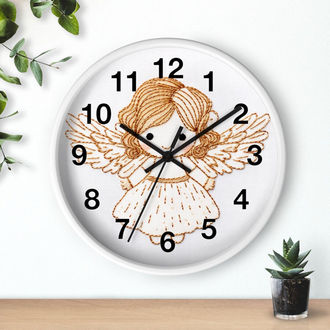 Lovely Little Angel Wall Clock, Customizable Options, Embroidery Charm ...