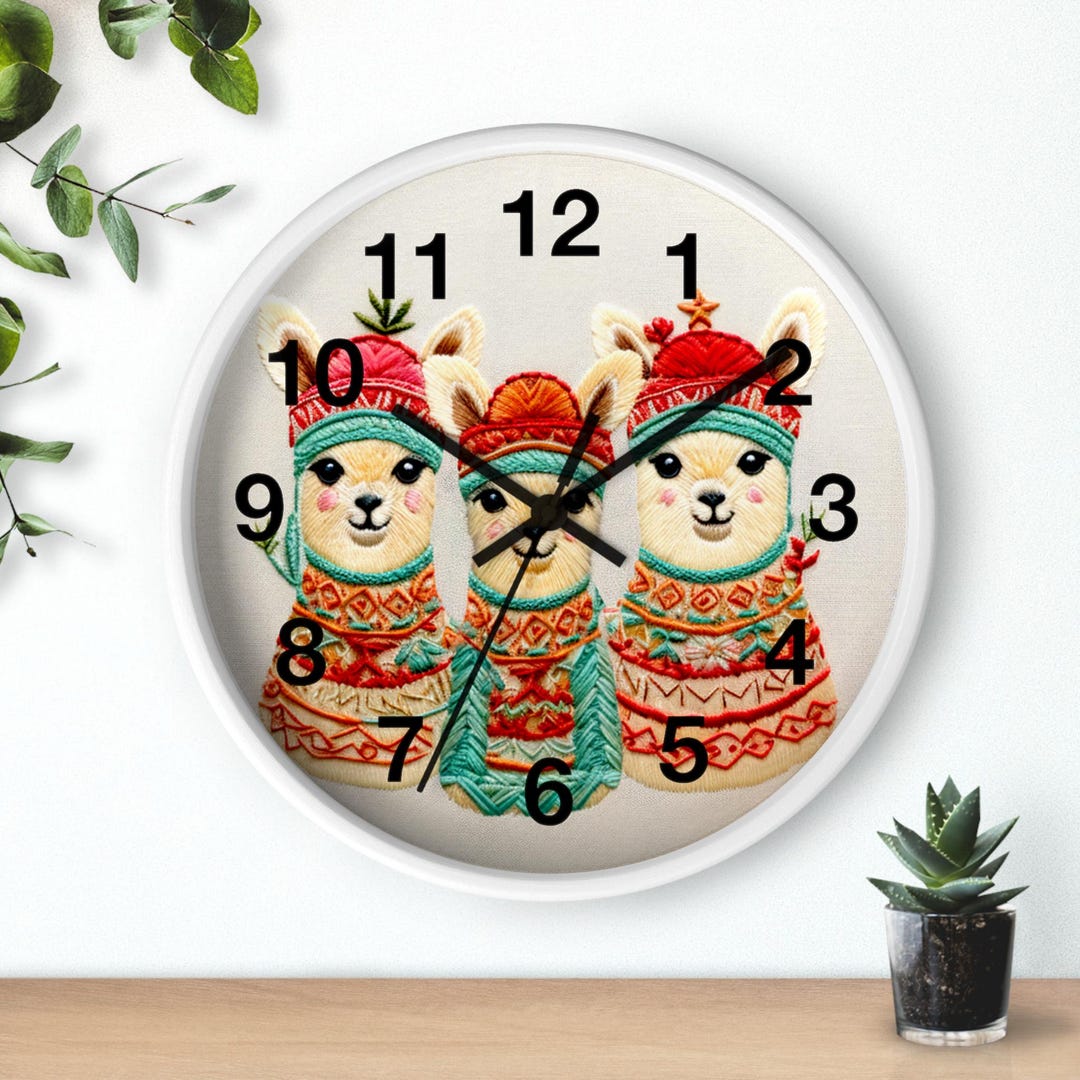 Adorable All Dressed up Three Llamas Wall Clock, Customizable Options ...