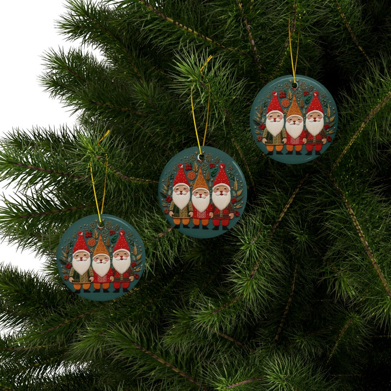 Classic Christmas Gnomes Ceramic Borderless Ornament - Etsy UK