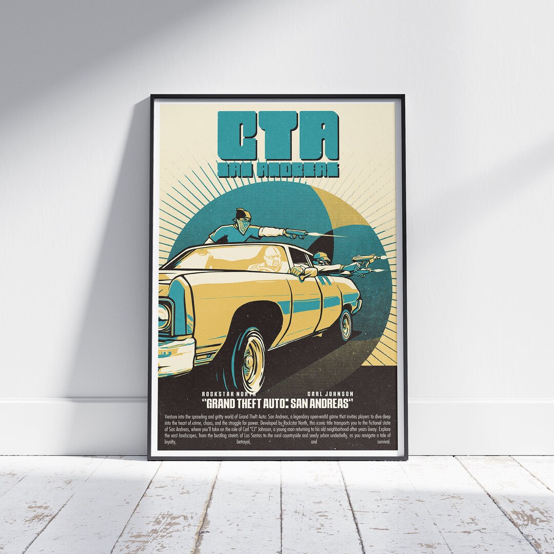 GTA San Andreas Poster - Retro Vector Technique | Gaming Wall Art ...