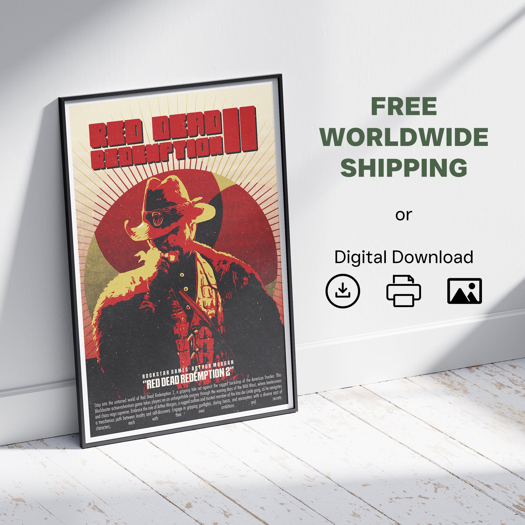 Red Dead Redemption 2 Poster Retro Vector Technique Gaming Wall Art ...