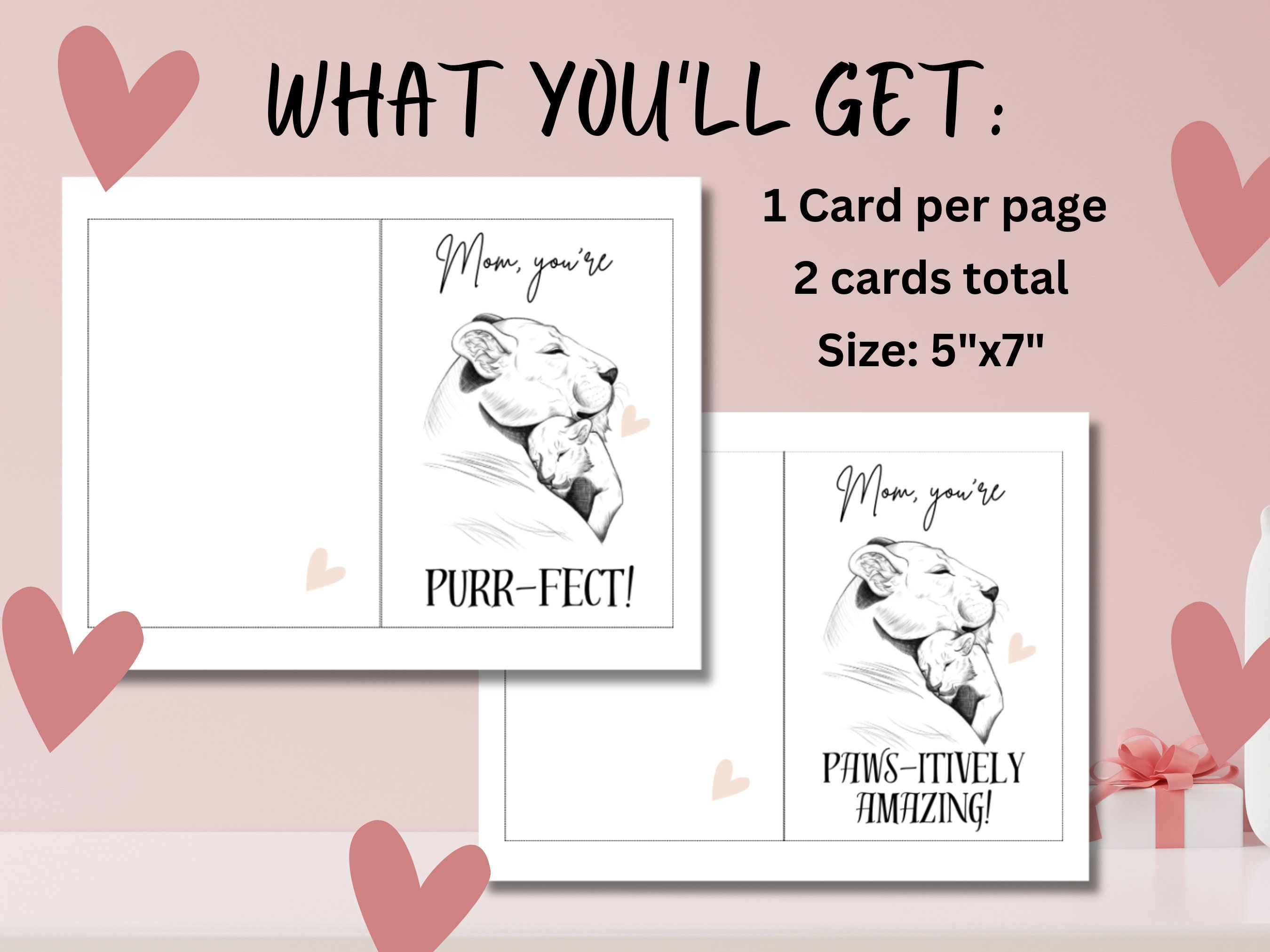 Printable Mother's Day Cards, Lion-themed Cards for Moms, Elegant Sweet ...