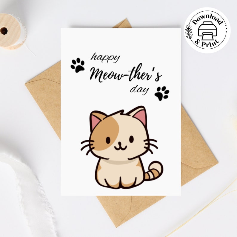 Cat Printable Mother's Day Cards, Happy Meow-ther's Day Card, Cat Love ...