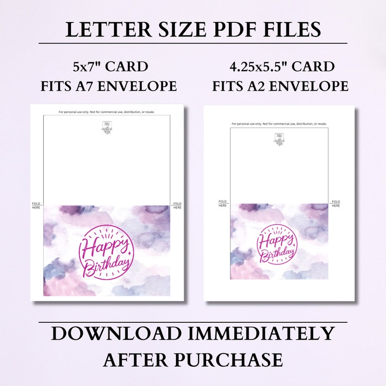 Purple Happy Birthday Card, Printable Birthday Card, Purple Violet ...