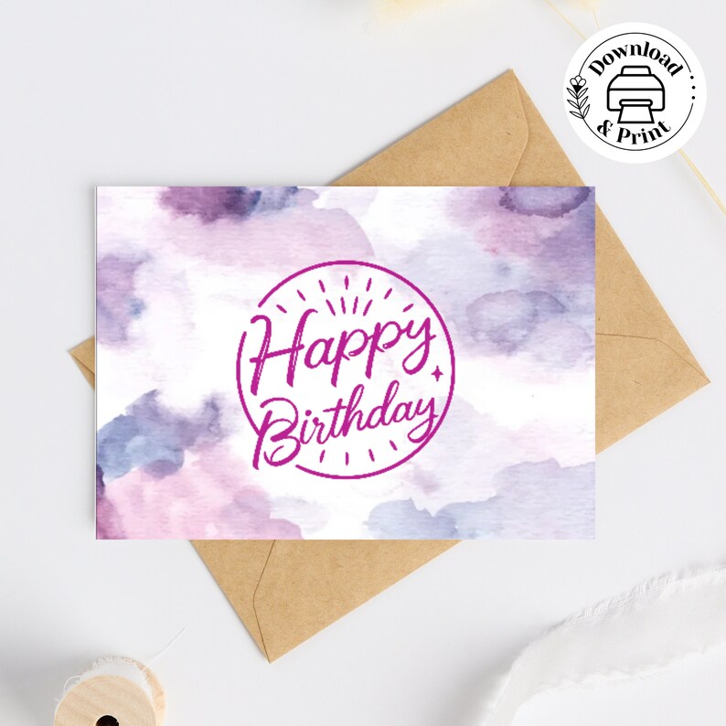 Purple Happy Birthday Card, Printable Birthday Card, Purple Violet ...