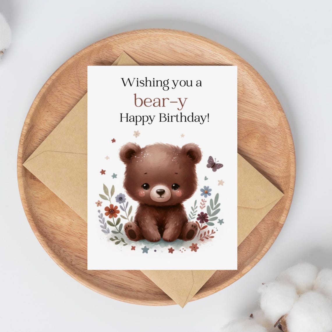 Printable Happy Birthday Card for Kids, Cute Fluffy Brown Bear Card ...