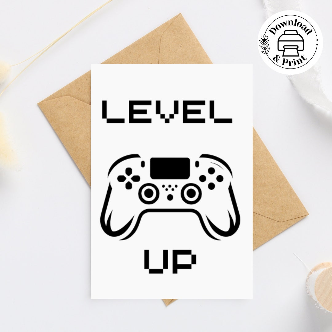 Gamer Birthday Card, Simple Printable Gaming Level up Card, Bday Card ...