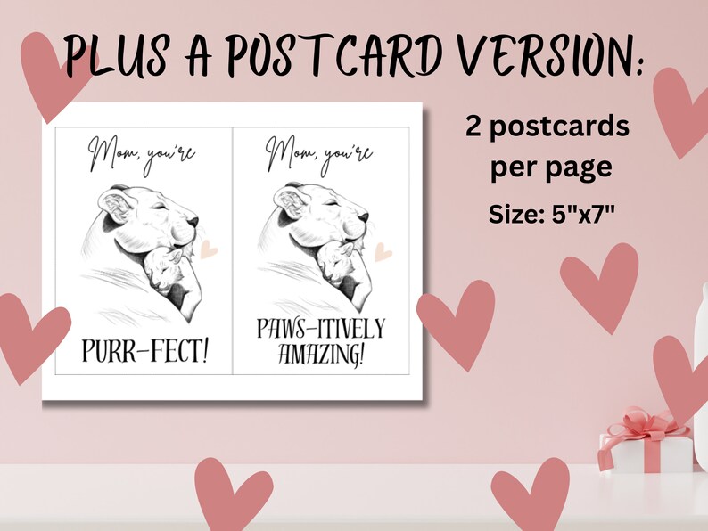 Printable Mother's Day Cards, Lion-themed Cards for Moms, Elegant Sweet ...