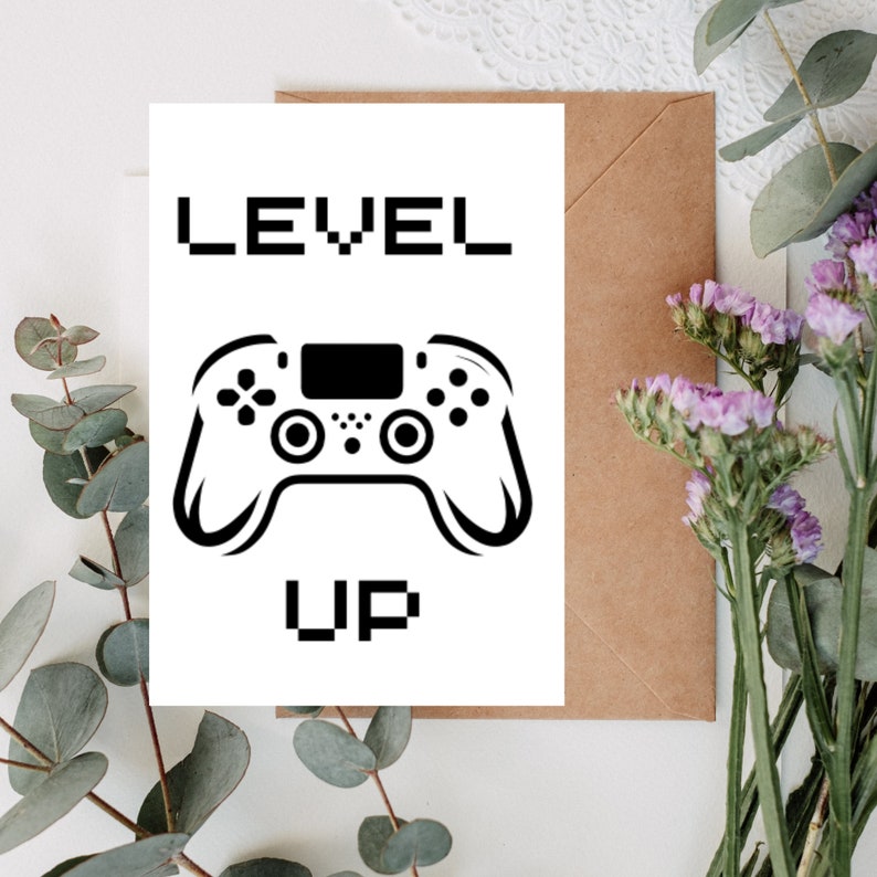 Gamer Birthday Card, Simple Printable Gaming Level up Card, Bday Card ...
