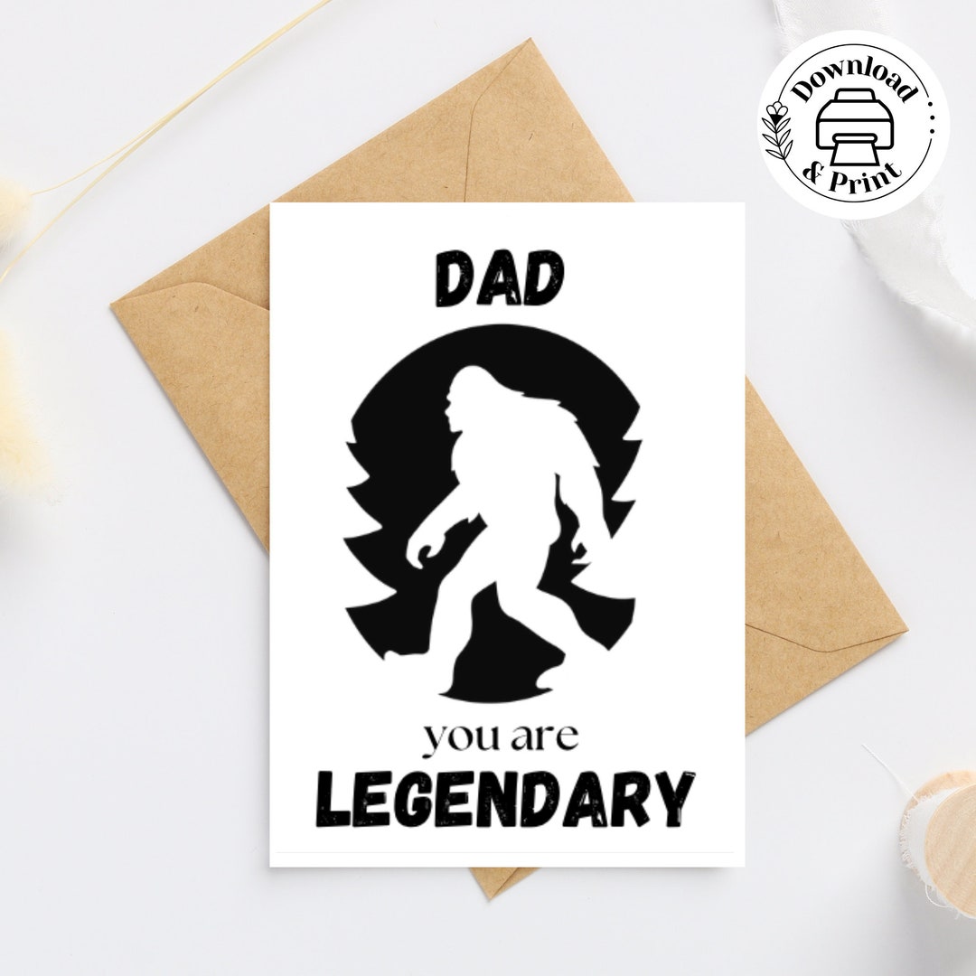 Dad's Bigfoot Birthday Card, Printable Birthday Card, Bigfoot Sasquatch ...