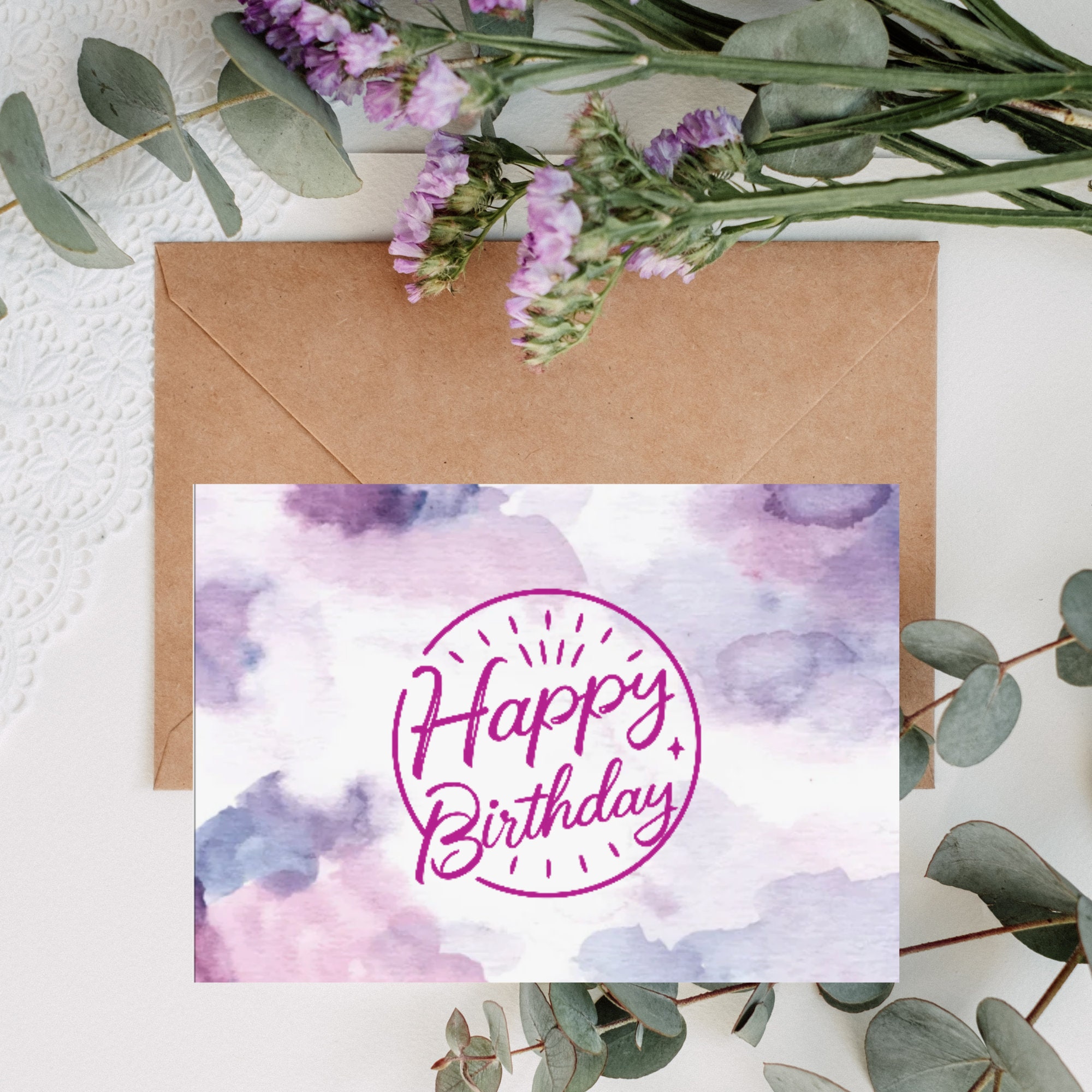 Purple Happy Birthday Card, Printable Birthday Card, Purple Violet ...