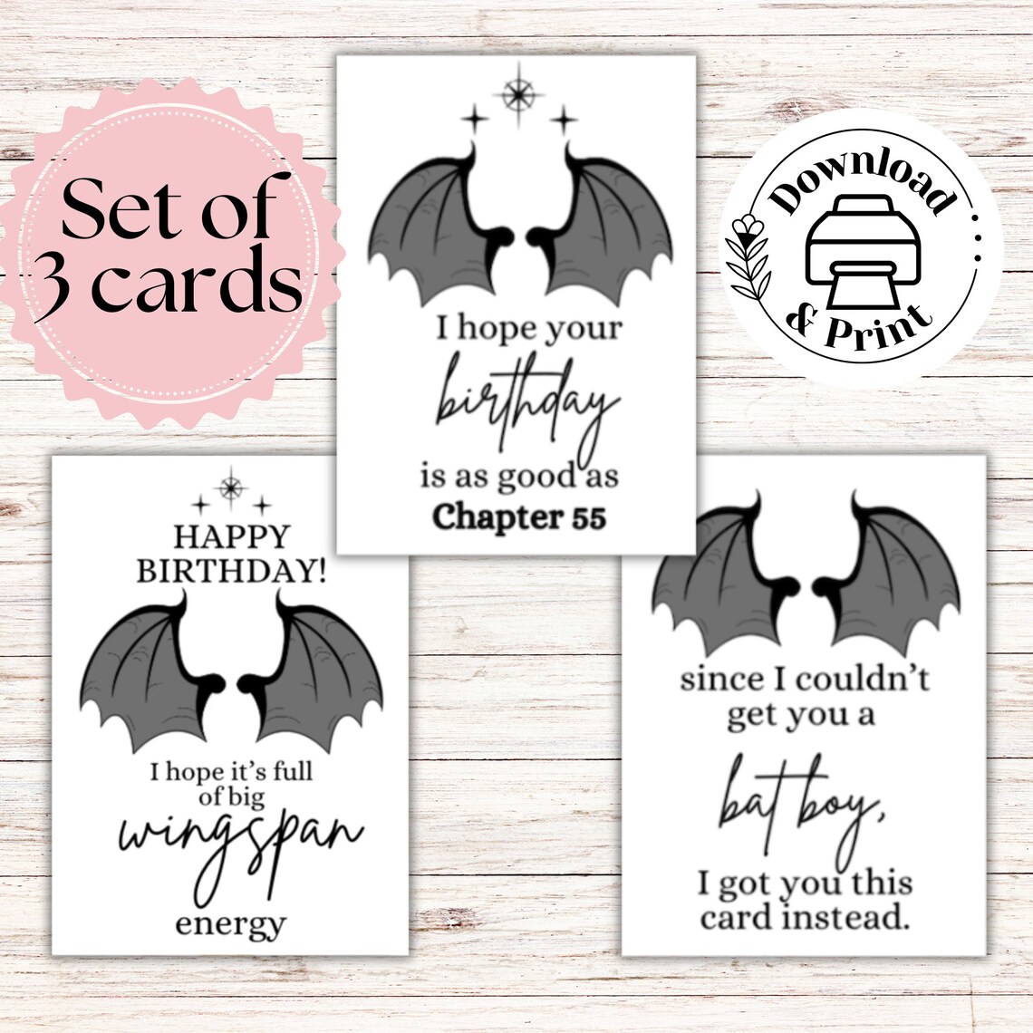 Set of 3 Bat Boy Birthday Cards, Chapter 55 Wingspan Printable ACOTAR ...