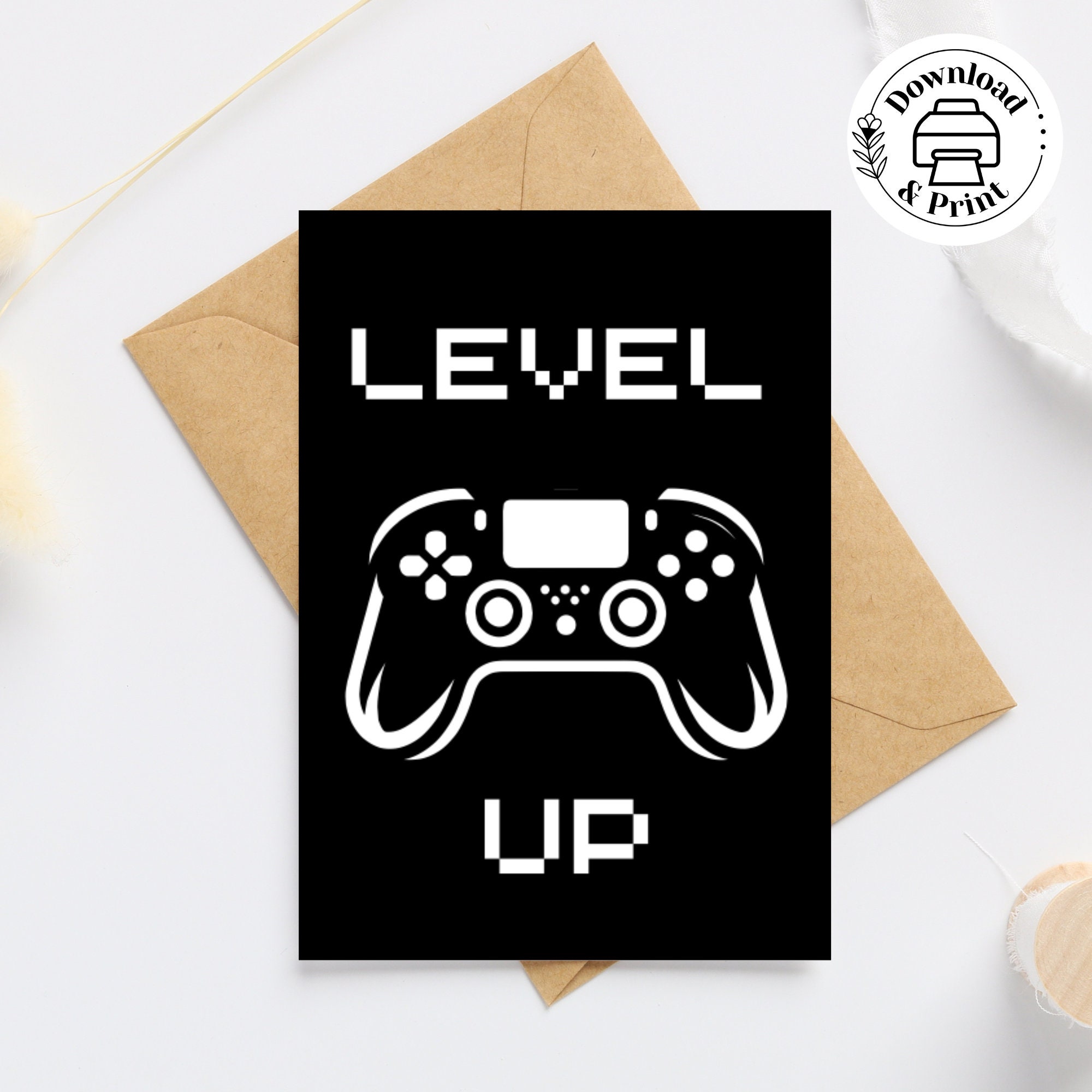 Gamer Birthday Card, Simple Printable Gaming Level up Card, Bday Card ...