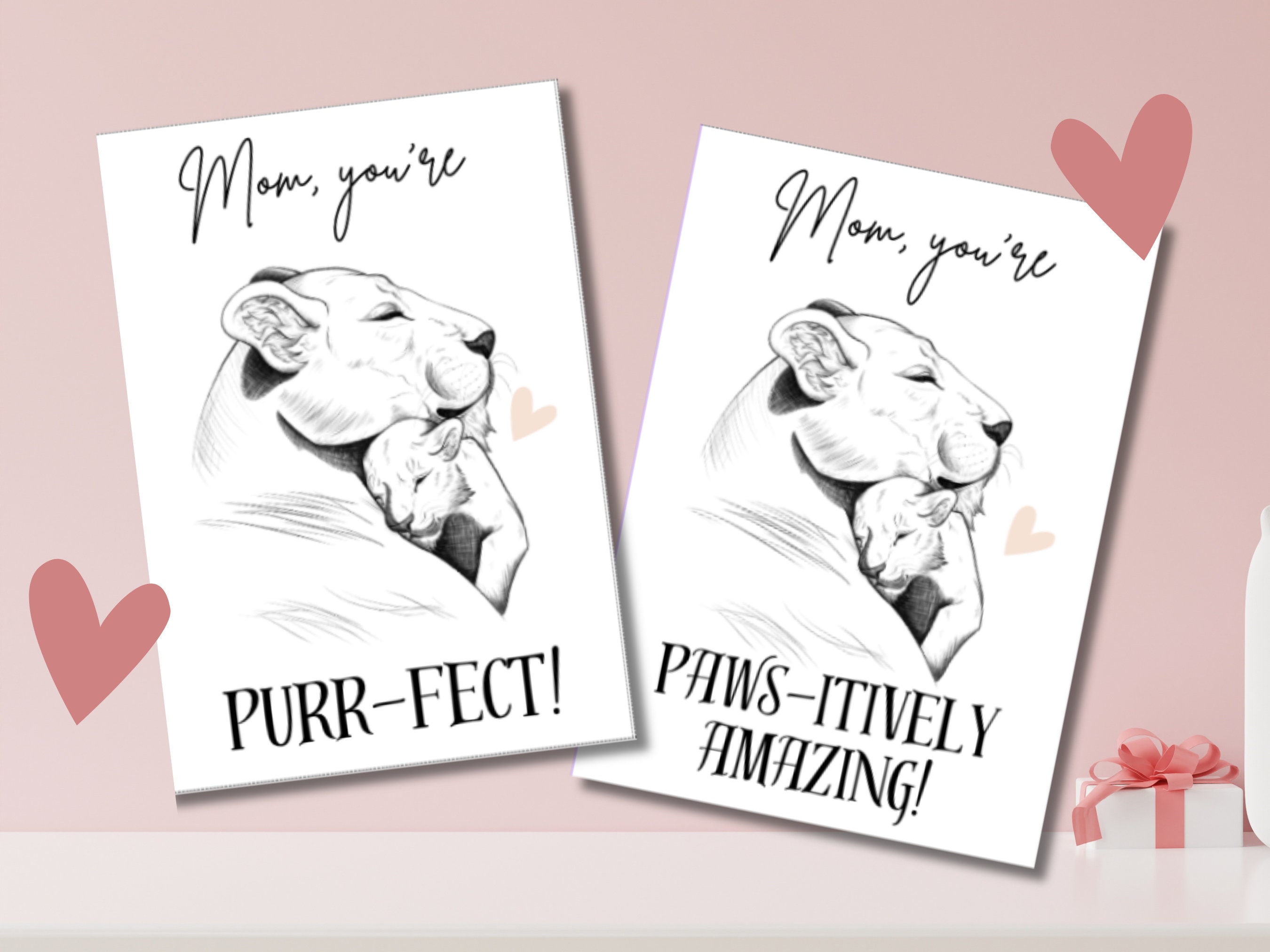 Printable Mother's Day Cards, Lion-themed Cards for Moms, Elegant Sweet ...