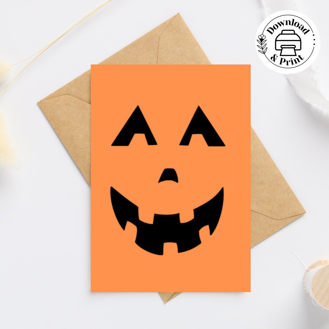 Jack O'lantern Face Card, Printable Happy Pumpkin Card, Halloween Card ...