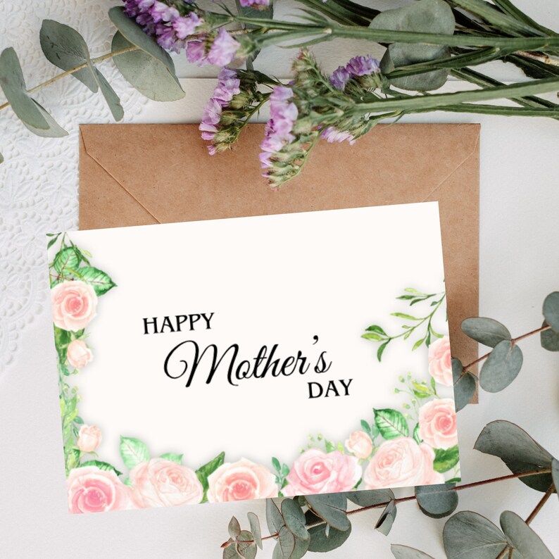 Rose Printable Mother's Day Cards, Pink Rose Watercolor Flowers ...