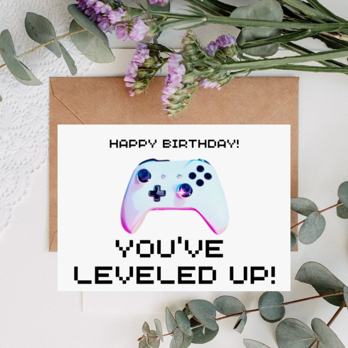 Gaming Controller Printable Birthday Card, You've Leveled Up, Blue Pink ...