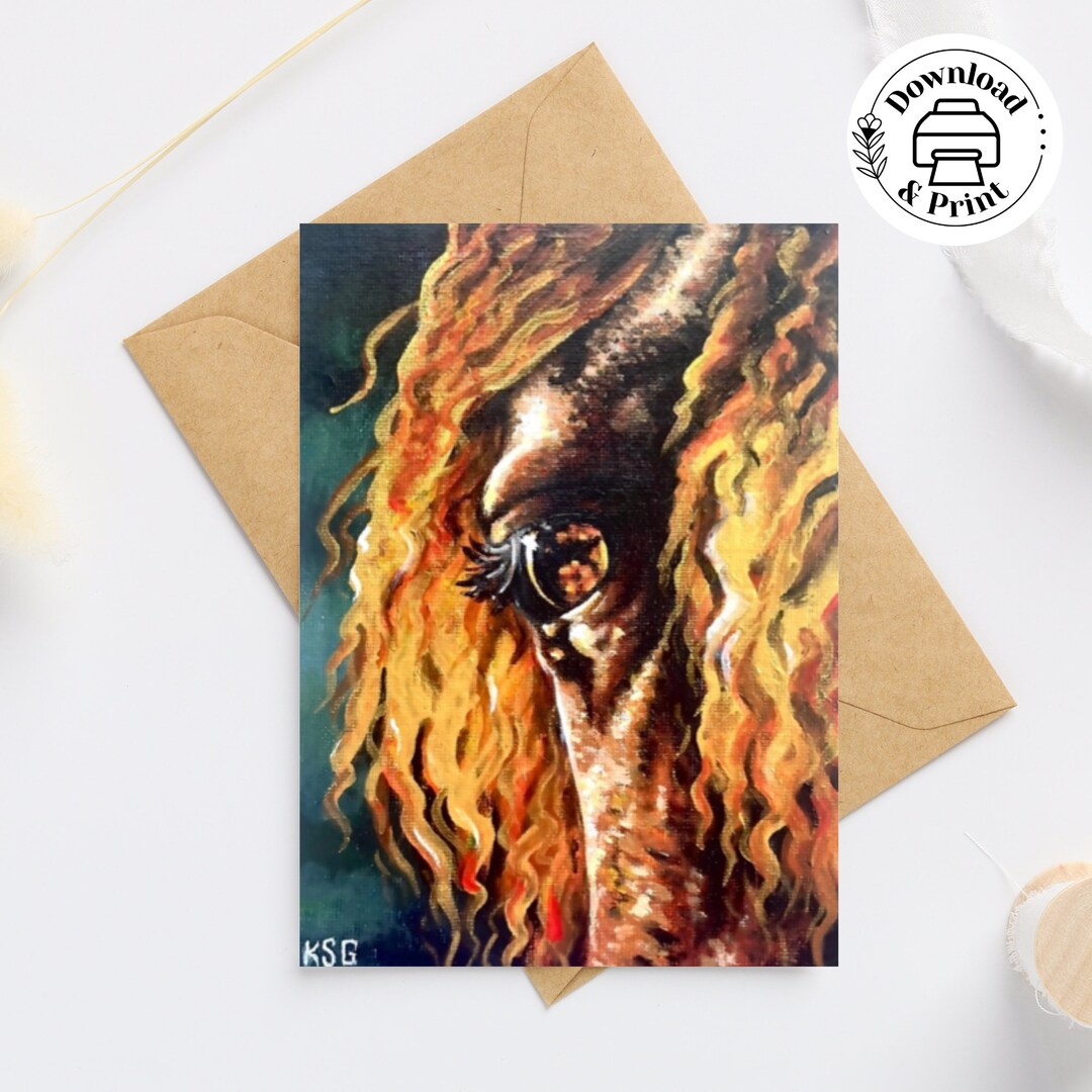 Red and Gold Horse Card, Printable Every Occassion Card, Artistic ...