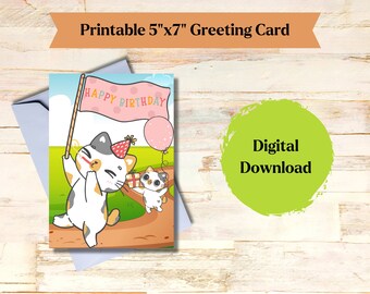 Printable Birthday Card Cat Kitten Printable Digital Funny Birthday ...