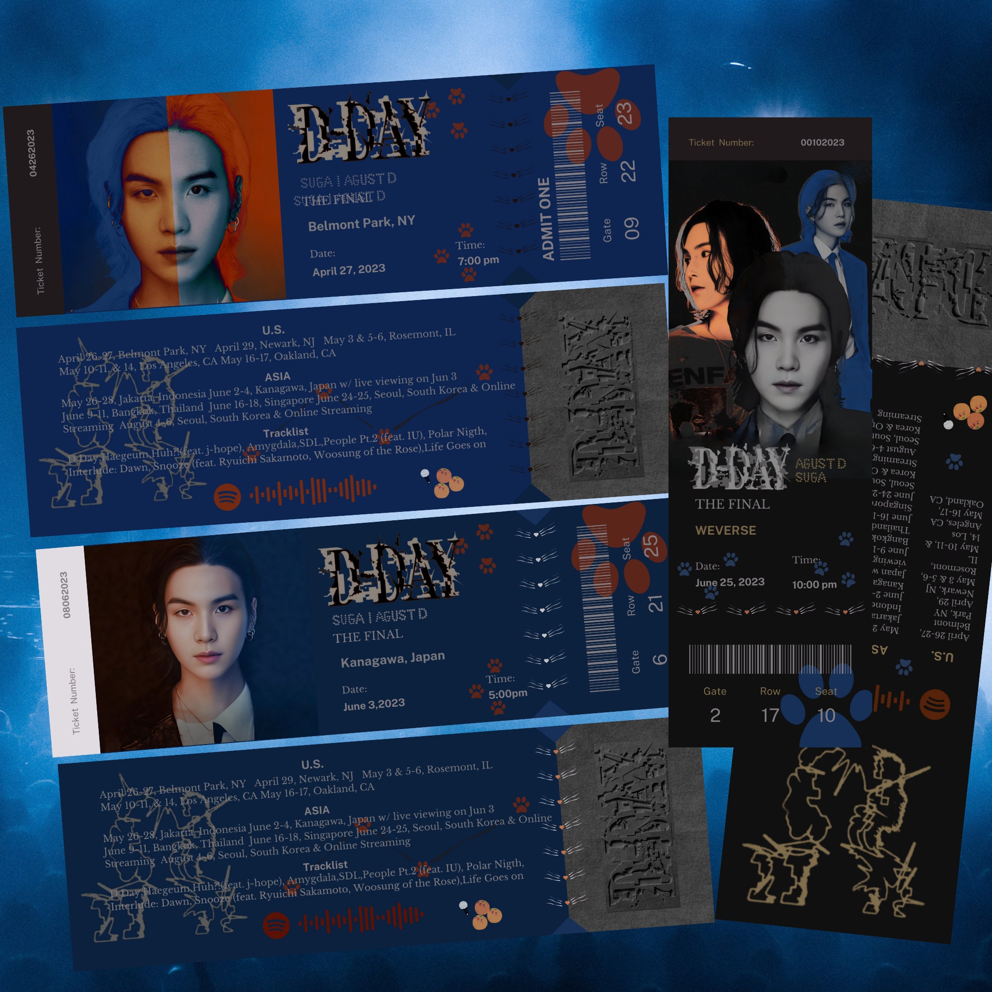 BTS Suga Agust D Printable Editable 3 Concert Tickets & Free Poster ...