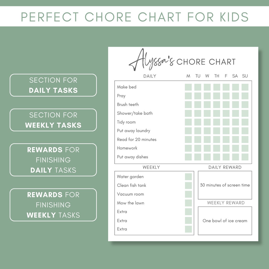 Editable Chore Chart, Cleaning Schedule, Weekly Cleaning Checklist ...