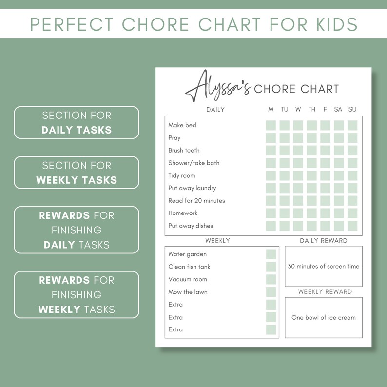Editable Chore Chart, Cleaning Schedule, Weekly Cleaning Checklist ...