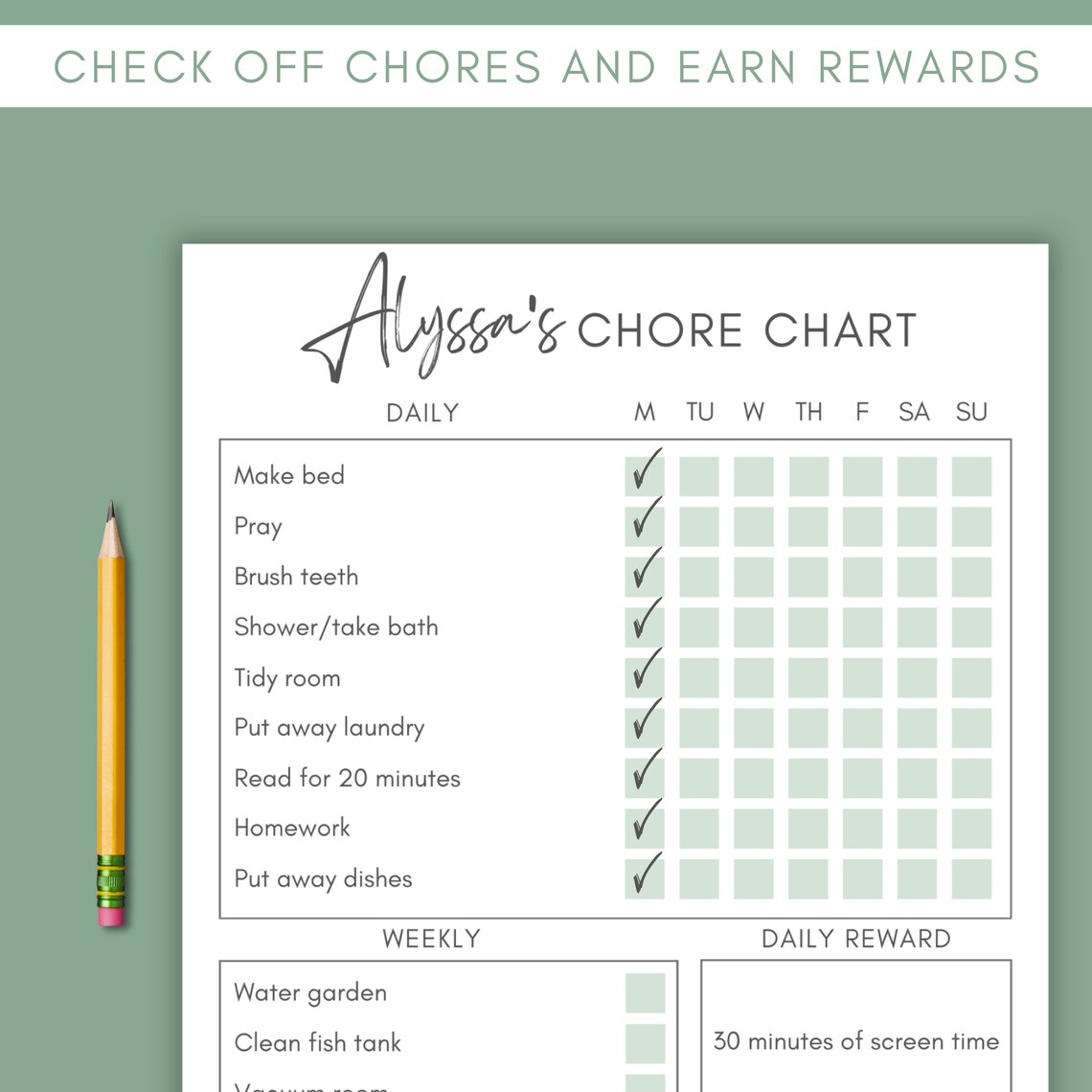 Editable Chore Chart, Cleaning Schedule, Weekly Cleaning Checklist ...
