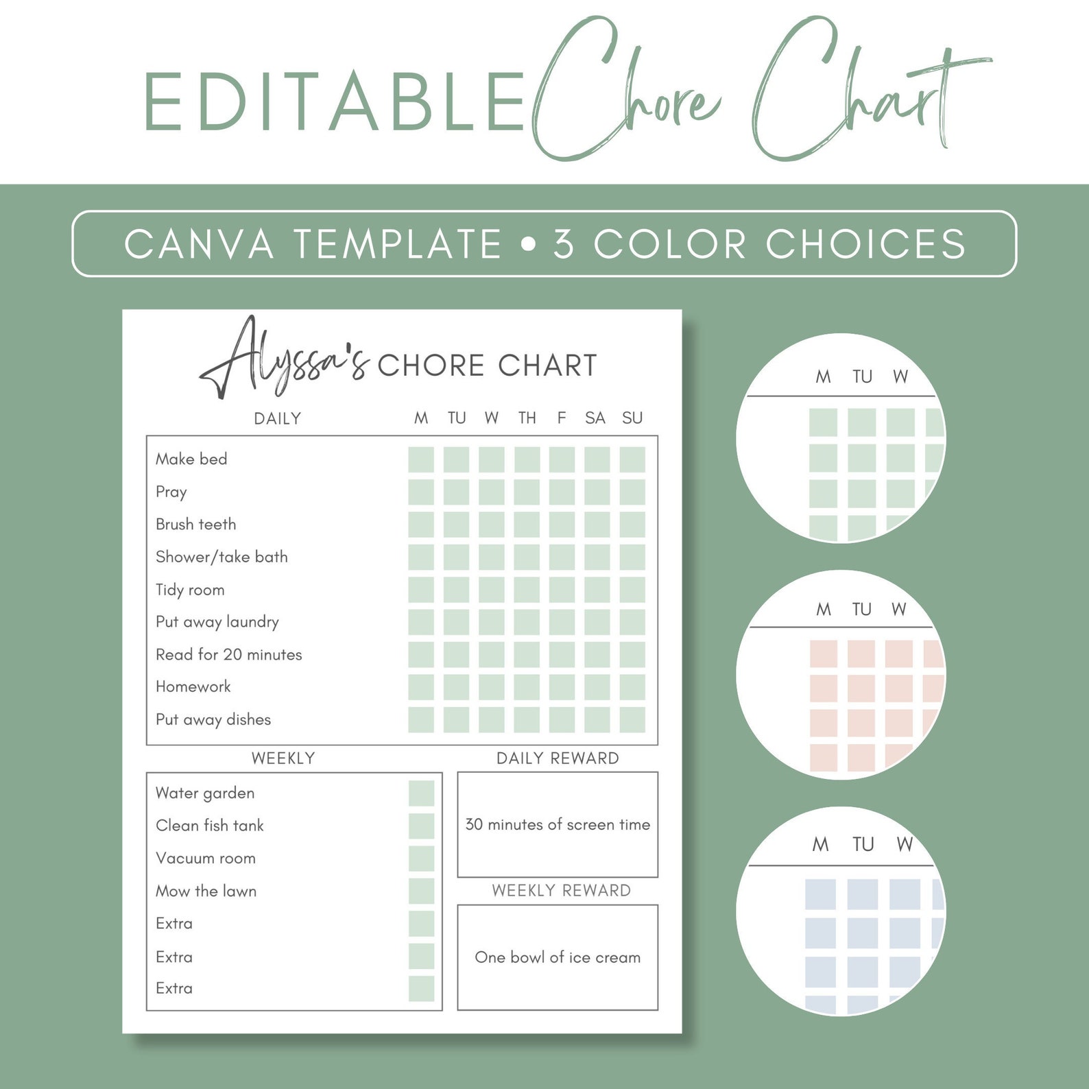 Editable Chore Chart, Cleaning Schedule, Weekly Cleaning Checklist ...