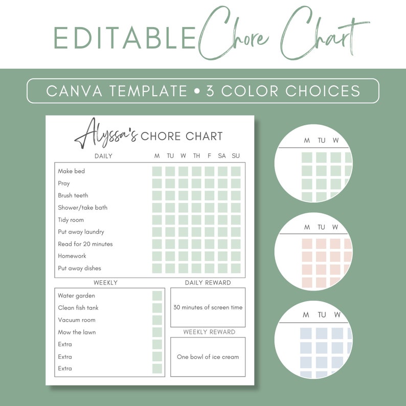 Editable Chore Chart, Cleaning Schedule, Weekly Cleaning Checklist ...