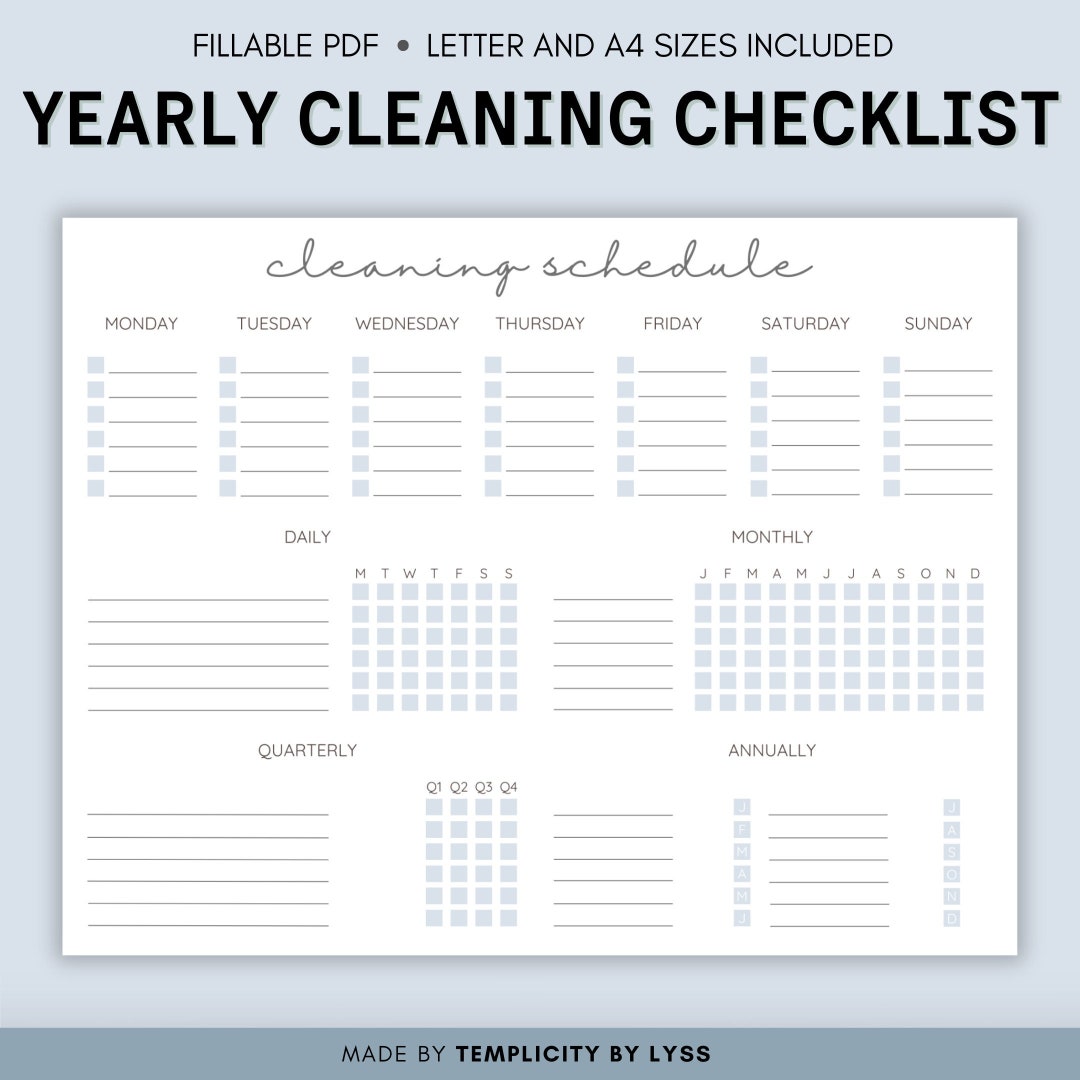 Yearly Cleaning Checklist | Chore Chart | Household Planner | Family ...