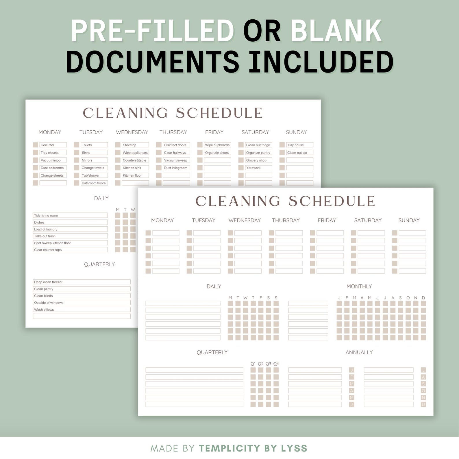 EDITABLE Cleaning Checklist, Yearly Cleaning Checklist, Cleaning ...