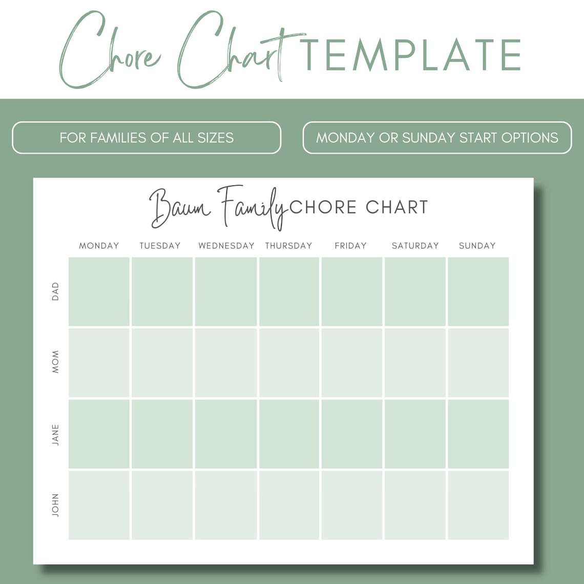 Family Chore Chart, Cleaning Schedule, Chore Chart Printable, Cleaning ...
