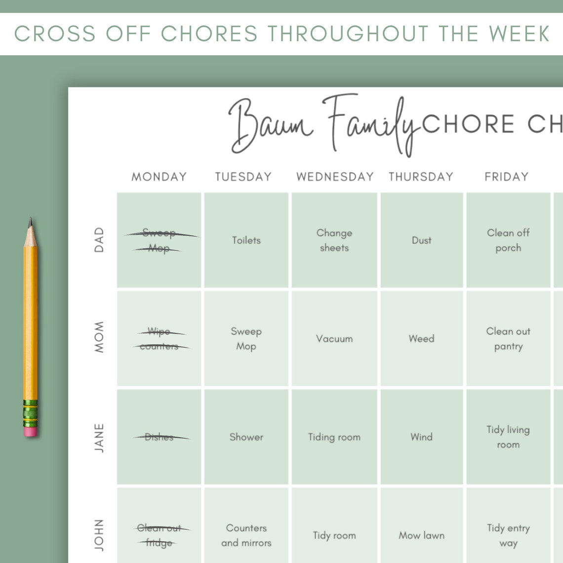 Family Chore Chart, Cleaning Schedule, Chore Chart Printable, Cleaning ...