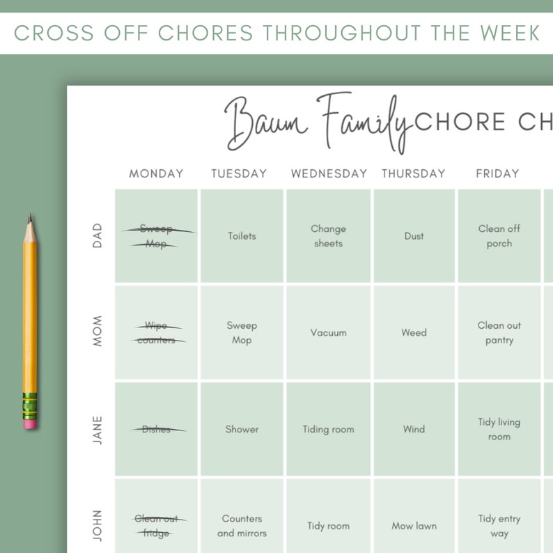 Family Chore Chart, Cleaning Schedule, Chore Chart Printable, Cleaning ...
